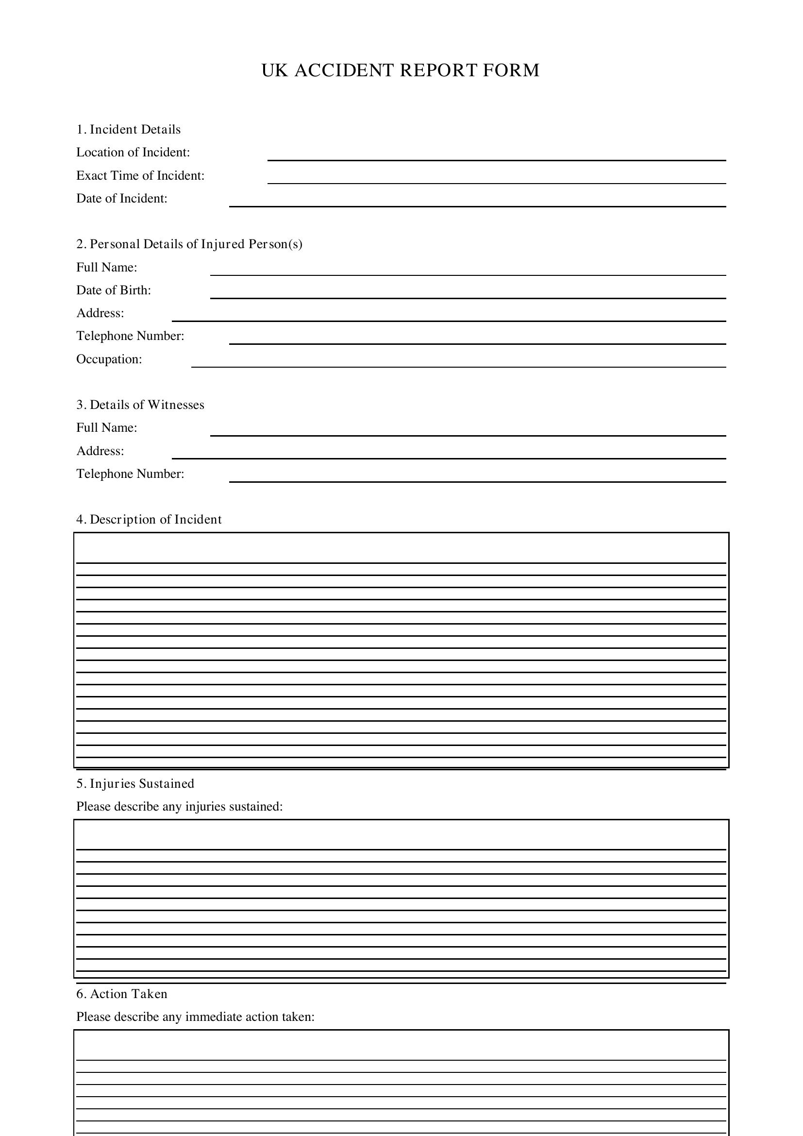 Accident Form Template - UK
