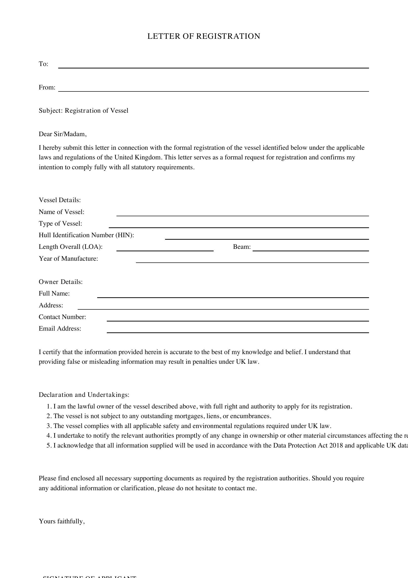 Registration Letter Template - UK
