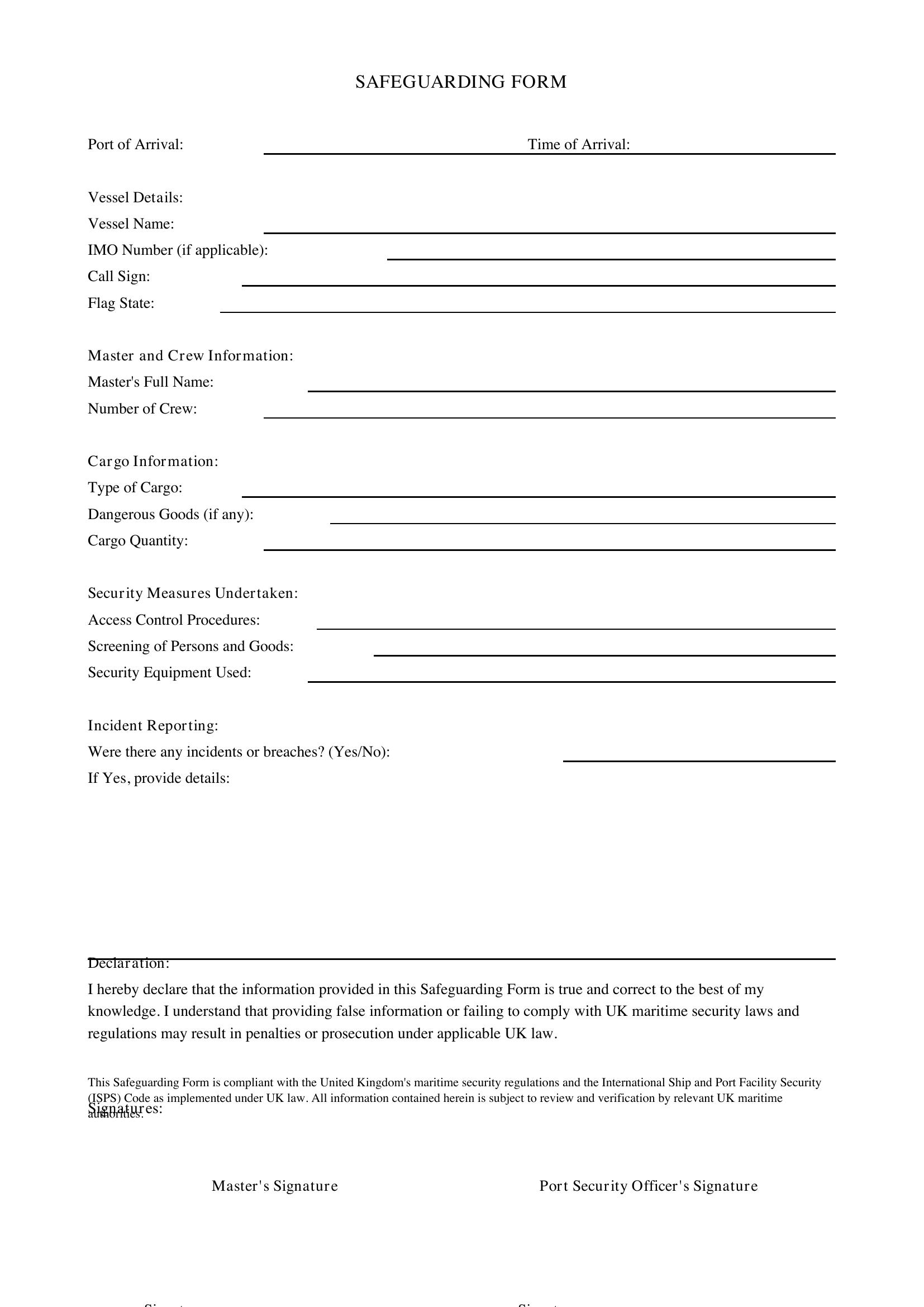 Safeguarding Form Template - UK